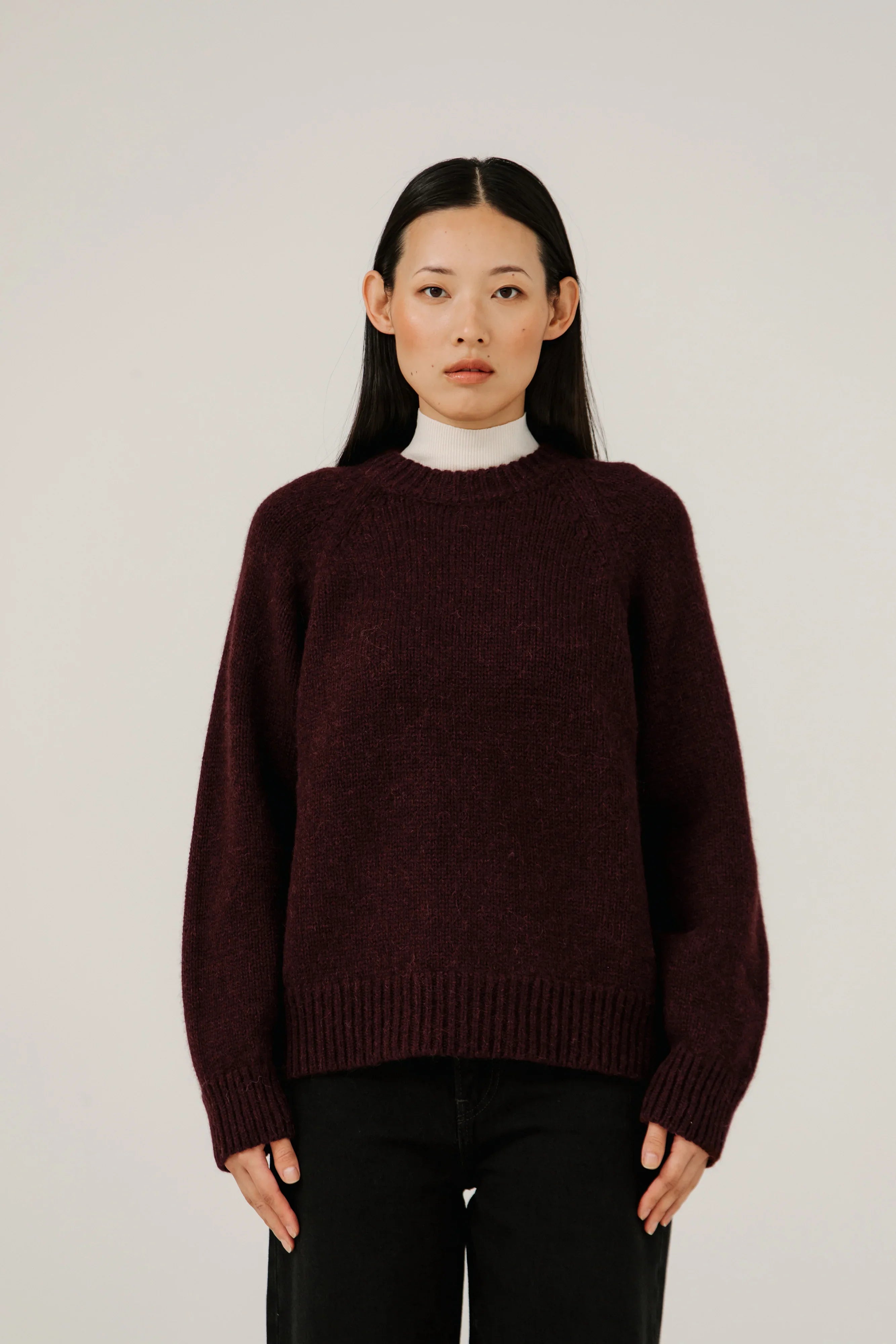 Classic Oversized Crewneck in Deep Maroon – Bare Knitwear