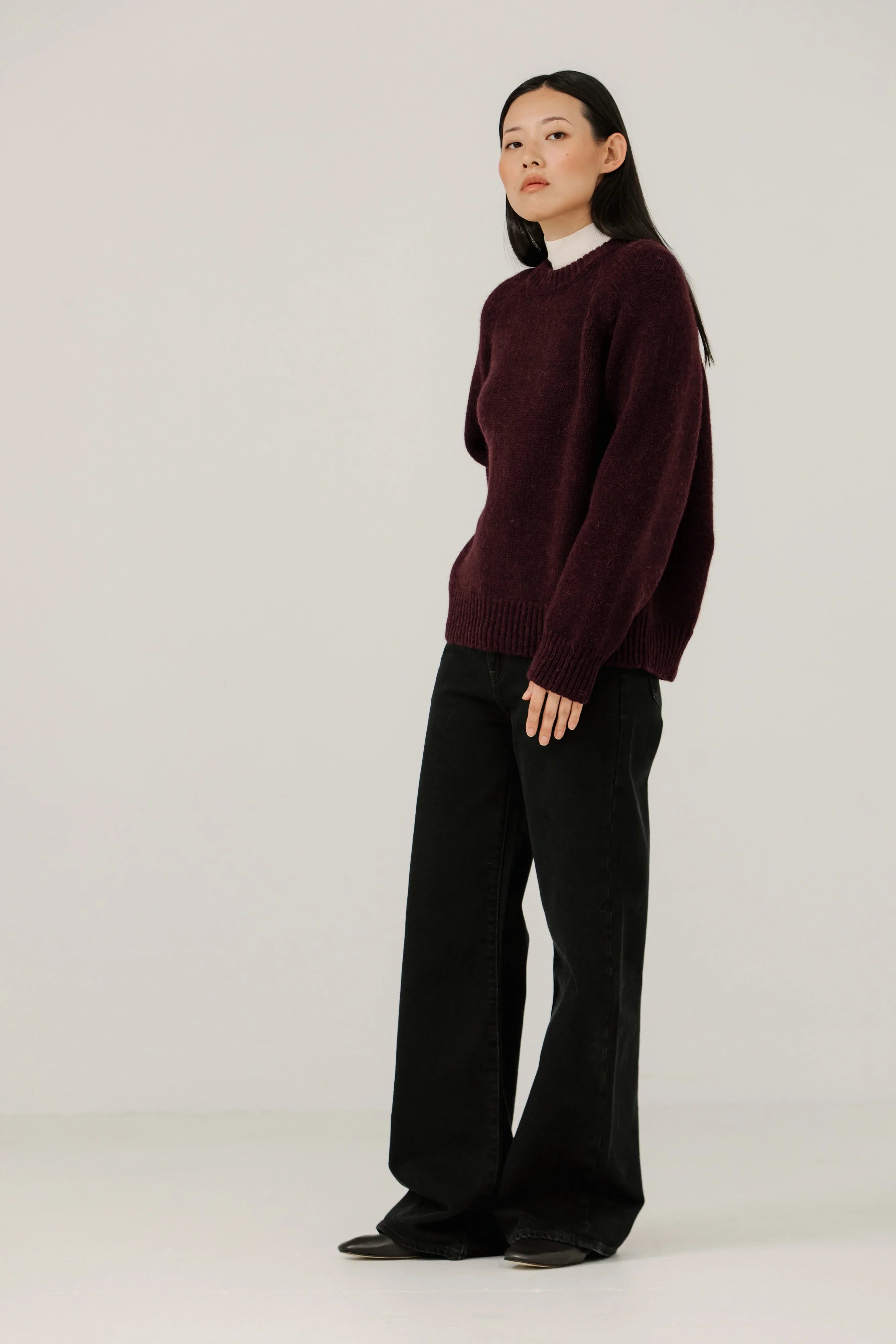 Classic Oversized Crewneck in Deep Maroon – Bare Knitwear